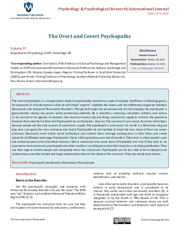 (PDF) The Overt and Covert Psychopaths