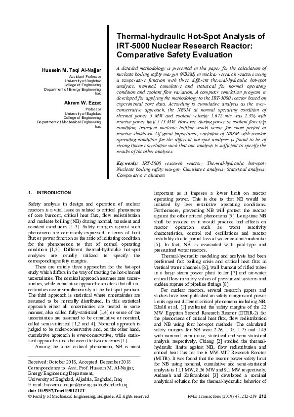 Thermal-hydraulic hot-spot analysis of IRT-5000 nuclear research reactor: Comparative safety ...