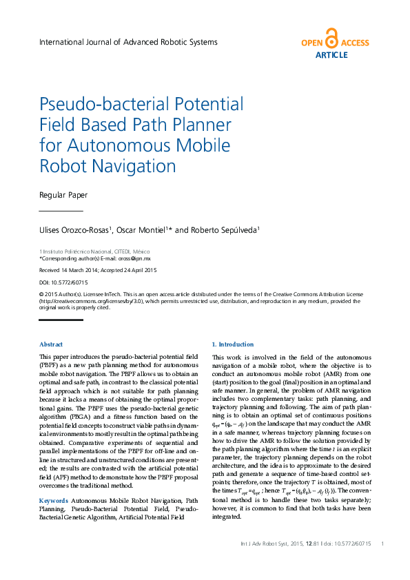 (PDF) Pseudo-Bacterial Potential Field Based Path Planner for Autonomous Mobile Robot Navigation
