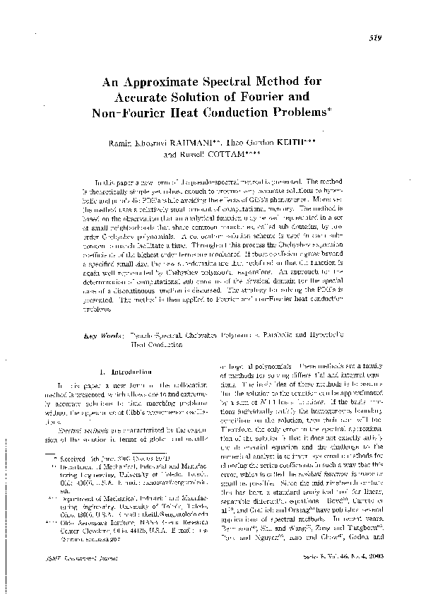 Pdf An Approximate Spectral Method For Accurate Solution Of Fourier And Non Fourier Heat