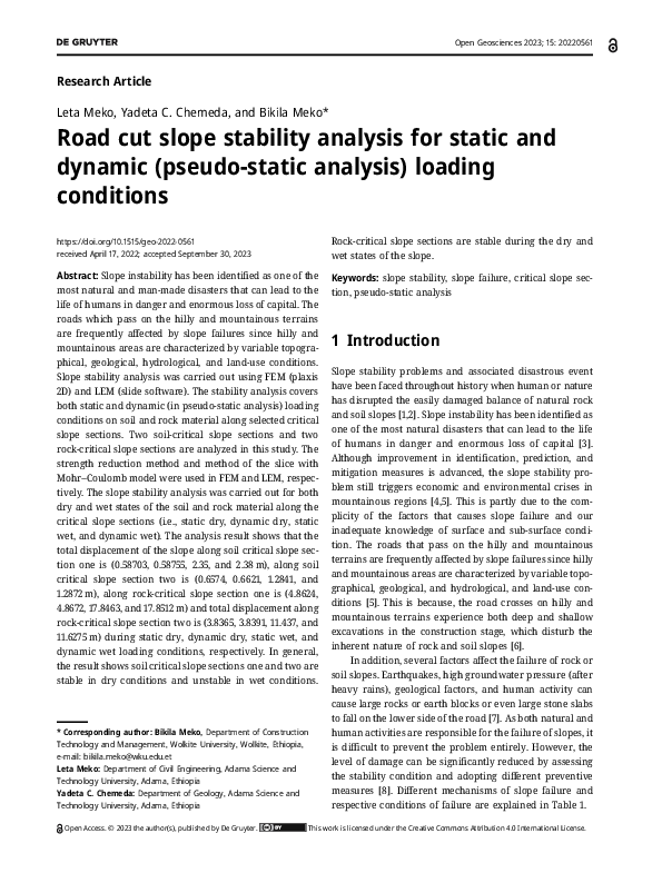 (PDF) Road cut slope stability analysis for static and dynamic (pseudo ...