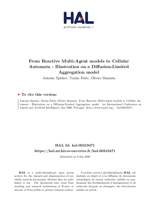 (PDF) From Reactive Multi-Agent models to Cellular Automata - Illustration on a Diffusion ...