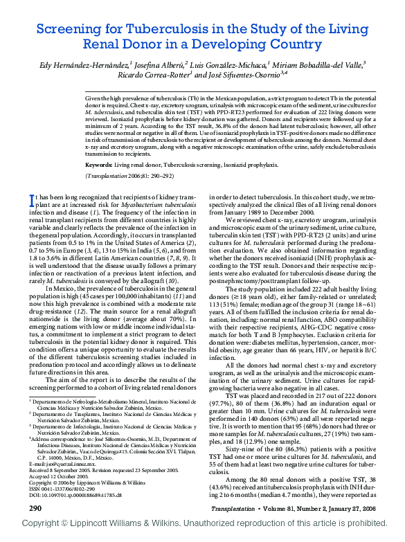 (PDF) Screening for Tuberculosis in the Study of the Living Renal Donor ...