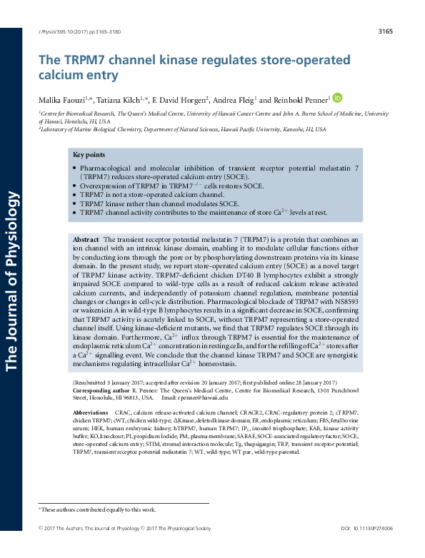(PDF) The TRPM7 channel kinase regulates store-operated calcium entry ...