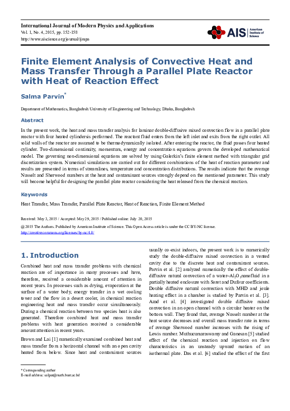 (PDF) Finite Element Analysis of Convective Heat and Mass Transfer Flow through a Channel with ...