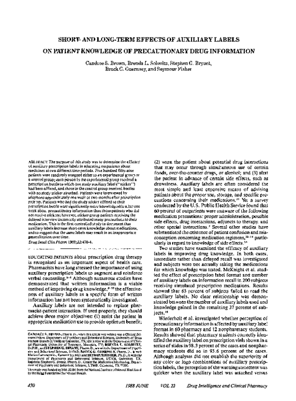 (PDF) Short- and Long-Term Effects of Auxiliary Labels on Patient ...