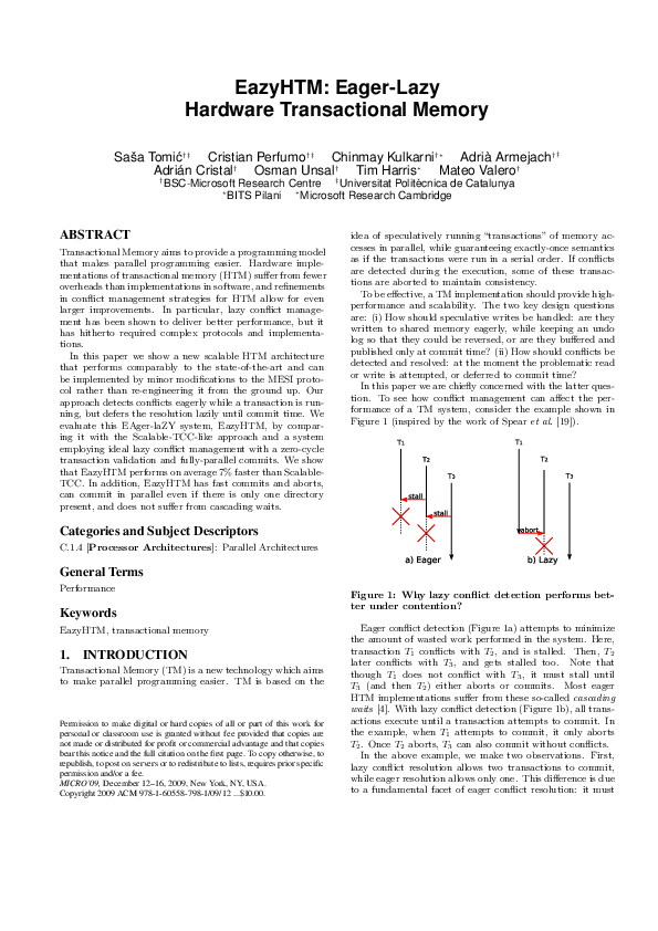 (PDF) EazyHTM: eager-lazy hardware transactional memory