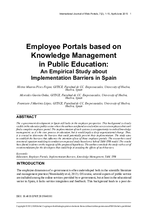 (PDF) Employee Portals based on Knowledge Management in Public Education