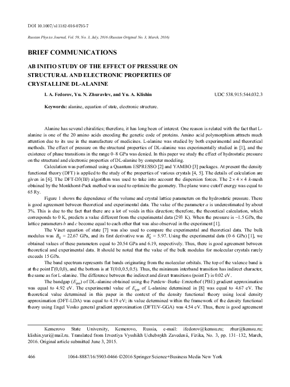 (PDF) Ab initio study of the effect of pressure on the structural and electronic properties of ...
