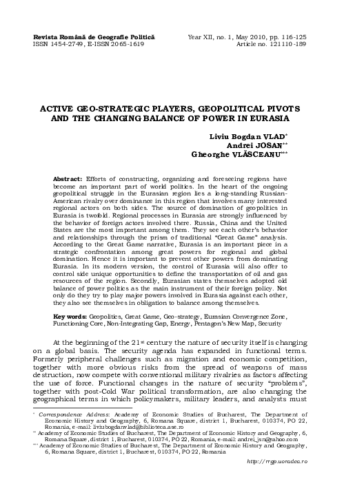 (PDF) Active Geo-Strategic Players, Geopolitical Pivots and the ...