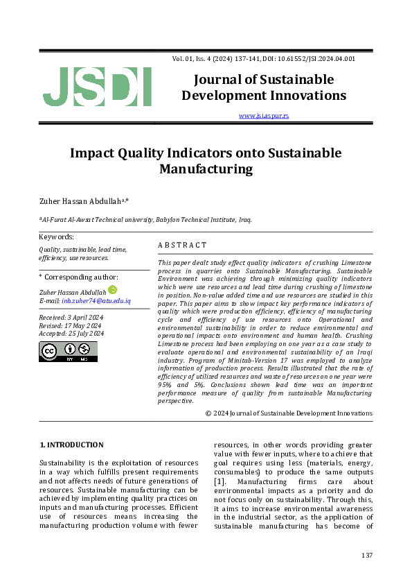 (PDF) Impact Quality Indicators onto Sustainable Manufacturing