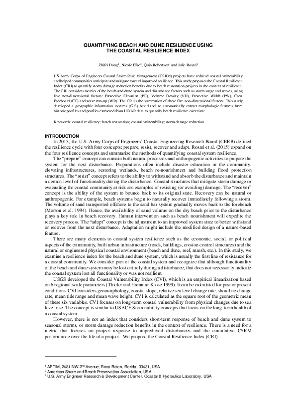 (PDF) Quantifying Beach and Dune Resilience Using the Coastal Resilience Index