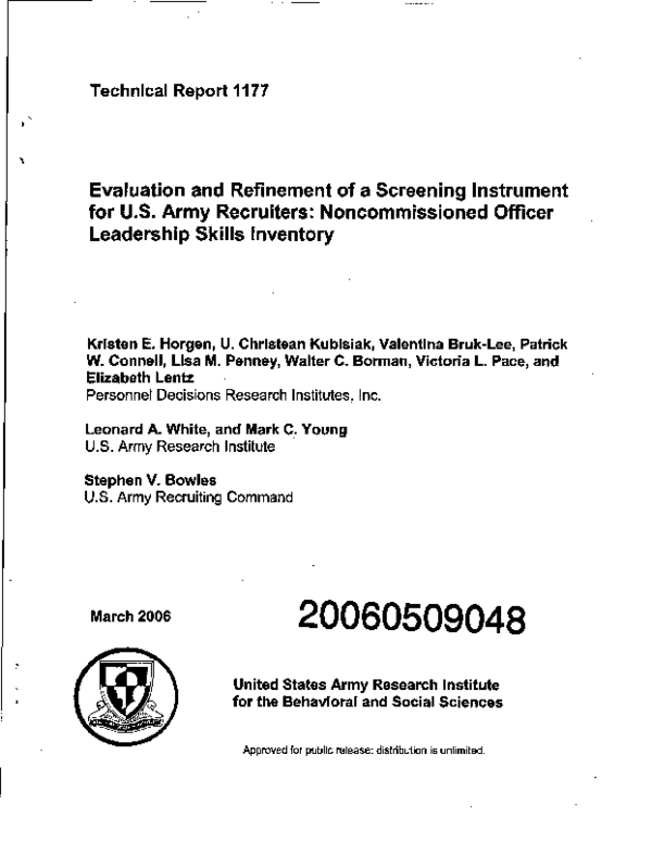 (PDF) Evaluation and Refinement of a Screening Instrument for U.S. Army Recruiters ...