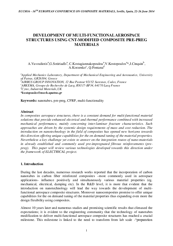 (PDF) Development of Multi-Functional Aerospace Structures Using CNT ...