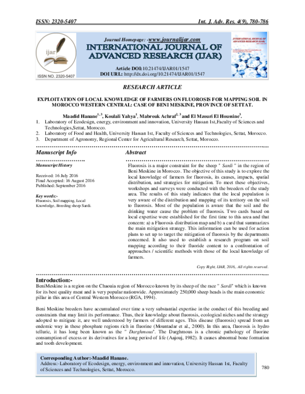 (PDF) Exploitation of Local Knowledge of Farmers on Fluorosis for Mapping Soil in Morocco ...