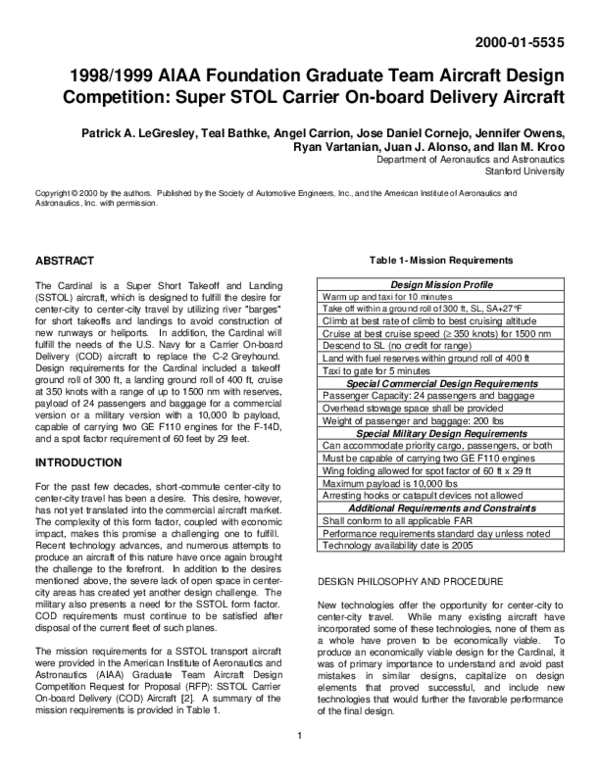 (PDF) 1998/1999 AIAA Foundation Graduate Team Aircraft Design ...