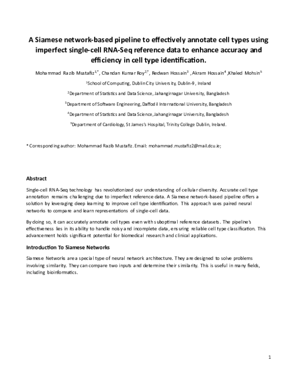 Pdf A Siamese Network Based Pipeline To Effectively Annotate Cell Types Using Imperfect Single