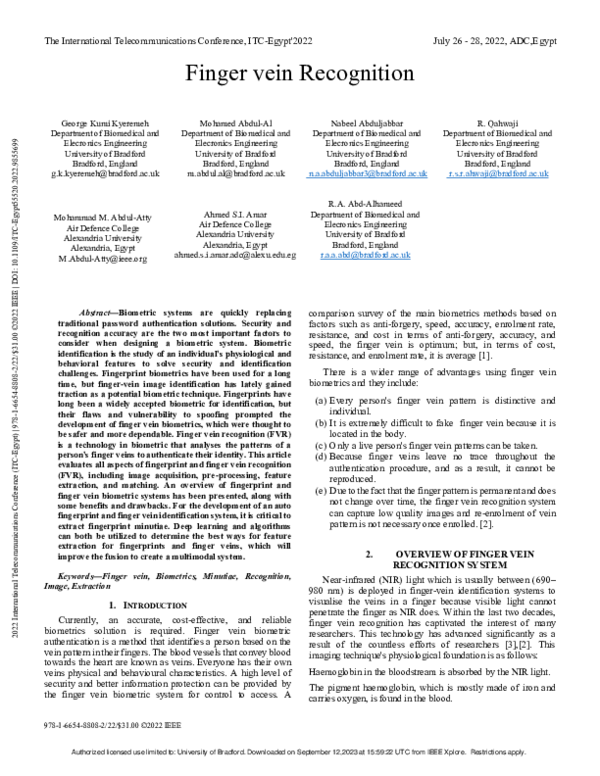 (PDF) Finger vein Recognition