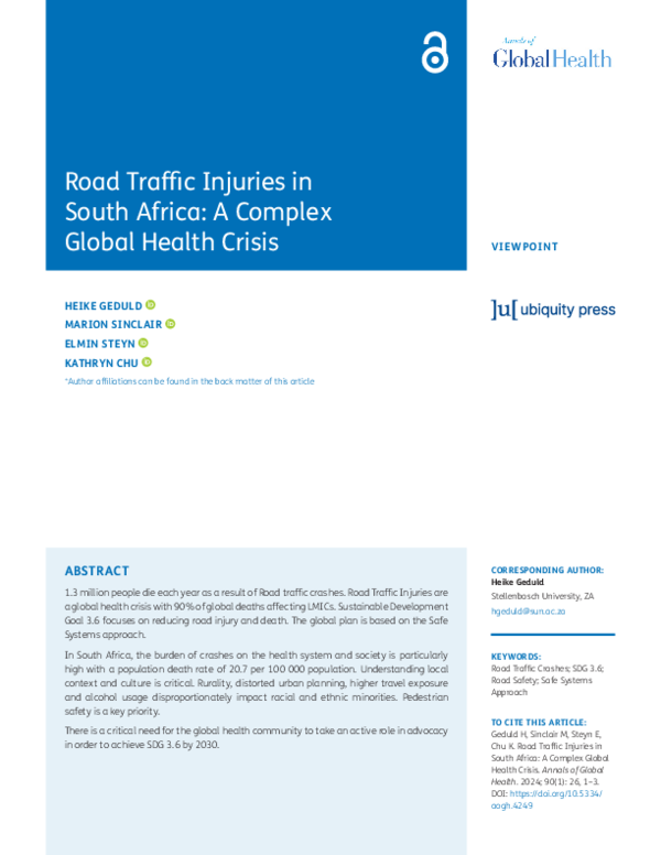 (PDF) Road Traffic Injuries in South Africa: A Complex Global Health Crisis