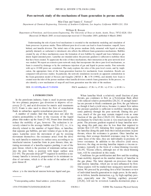 (PDF) Pore-network study of the mechanisms of foam generation in porous media