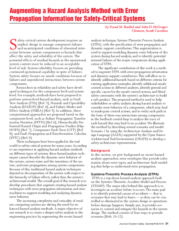 (PDF) Augmenting a Hazard Analysis Method with Error Propagation ...