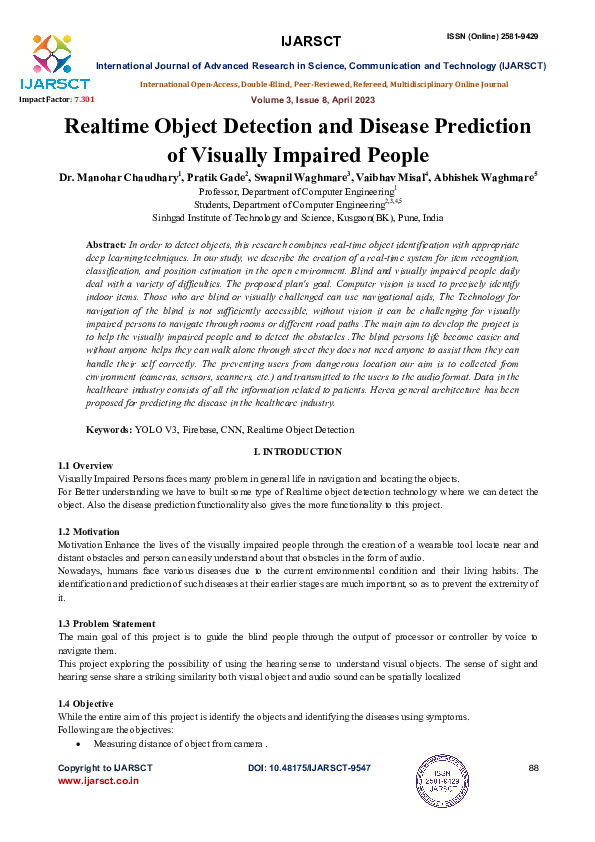 Pdf Realtime Object Detection And Disease Prediction Of Visually