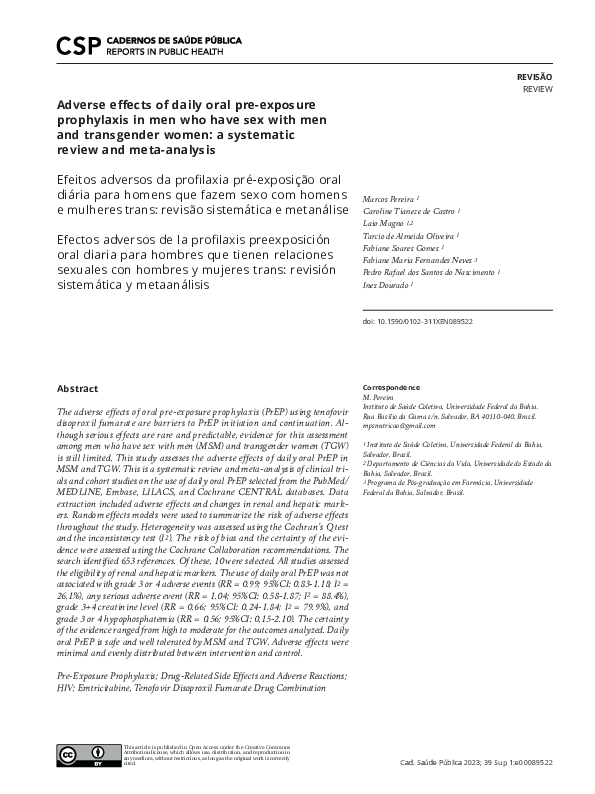Pdf Adverse Effects Of Daily Oral Pre Exposure Prophylaxis In Men Who Have Sex With Men And