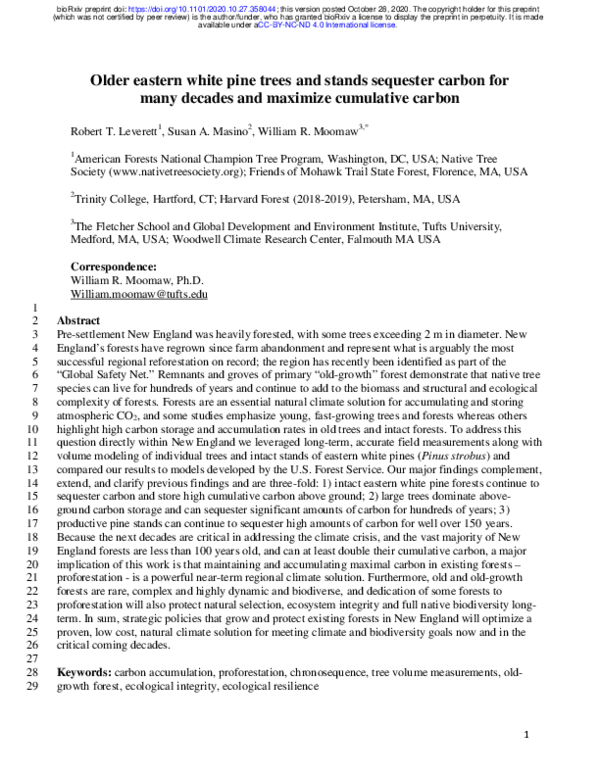 (PDF) Older eastern white pine trees and stands sequester carbon for ...