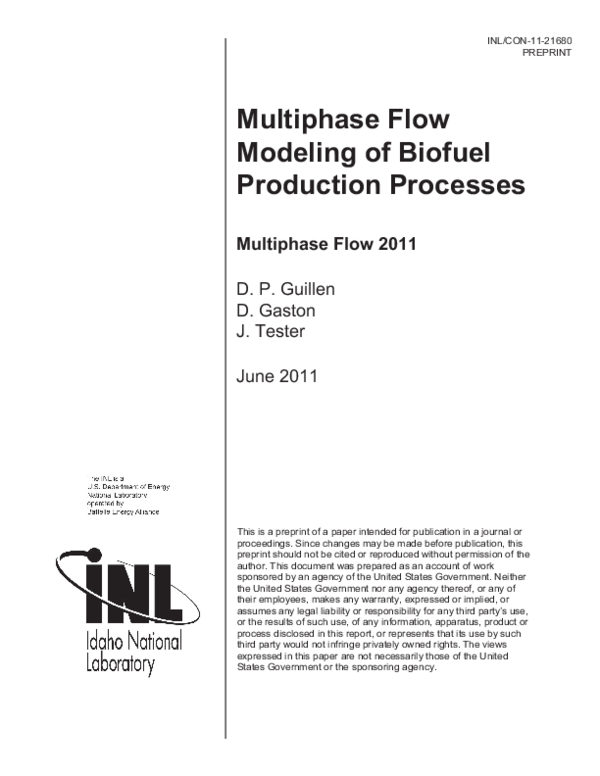 (PDF) Multiphase Flow Modeling of Biofuel Production Processes