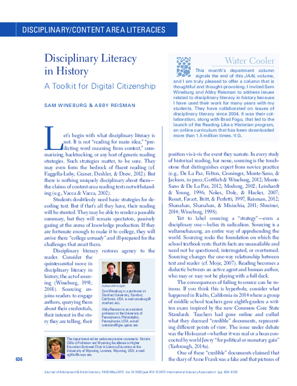 (PDF) Disciplinary Literacy in History