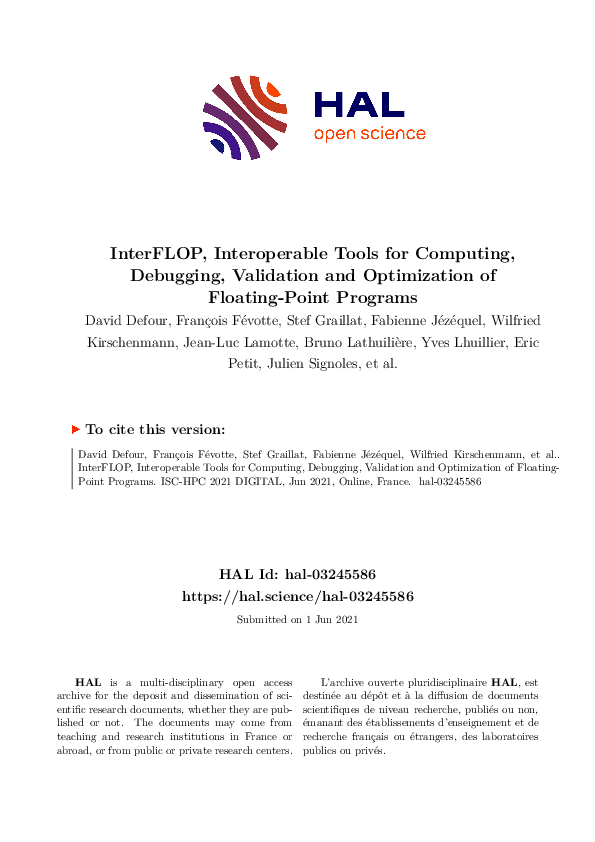 (PDF) InterFLOP, Interoperable Tools for Computing, Debugging, Validation and Optimization of ...