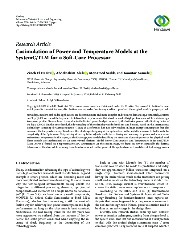 Pdf Cosimulation Of Power And Temperature Models At The Systemc Tlm For A Soft Core Processor