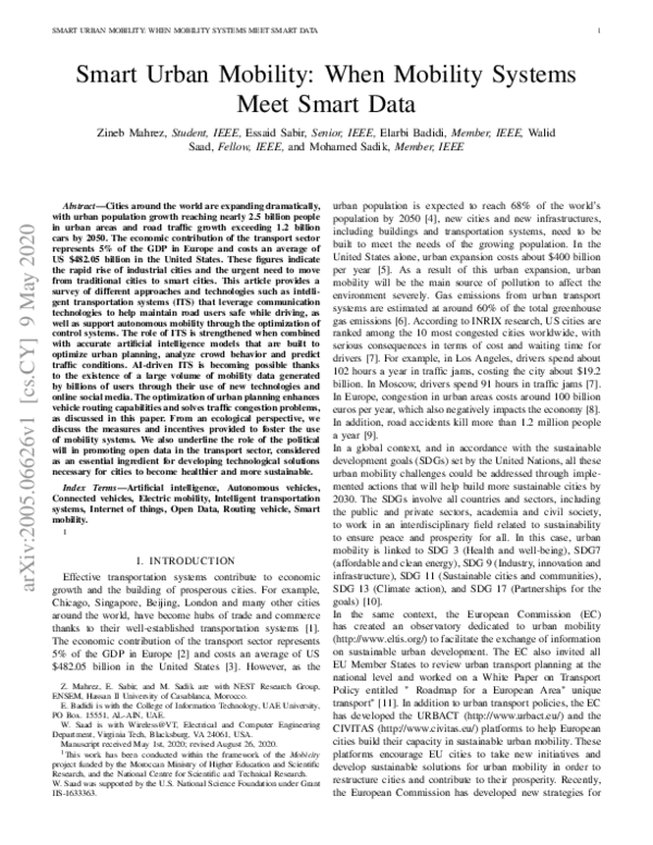 (PDF) Smart Urban Mobility: When Mobility Systems Meet Smart Data