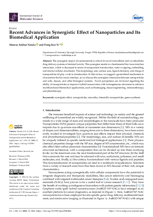 (PDF) Recent Advances in Synergistic Effect of Nanoparticles and Its Biomedical Application