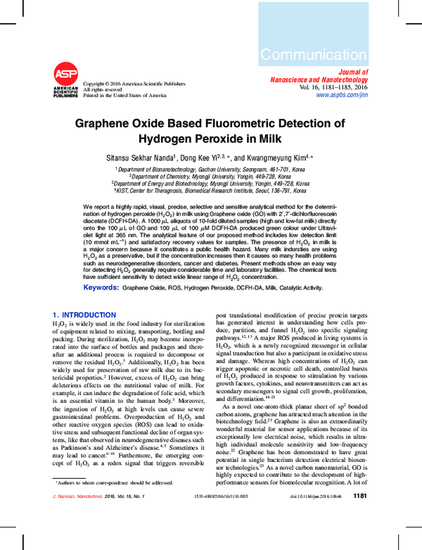 (PDF) Graphene Oxide Based Fluorometric Detection of Hydrogen Peroxide in Milk