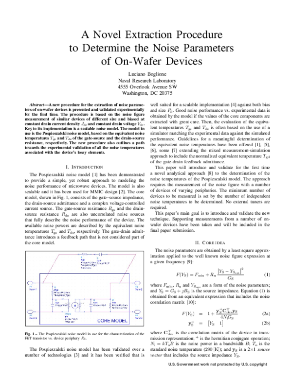 (PDF) A novel extraction procedure to determine the noise parameters of on-wafer devices