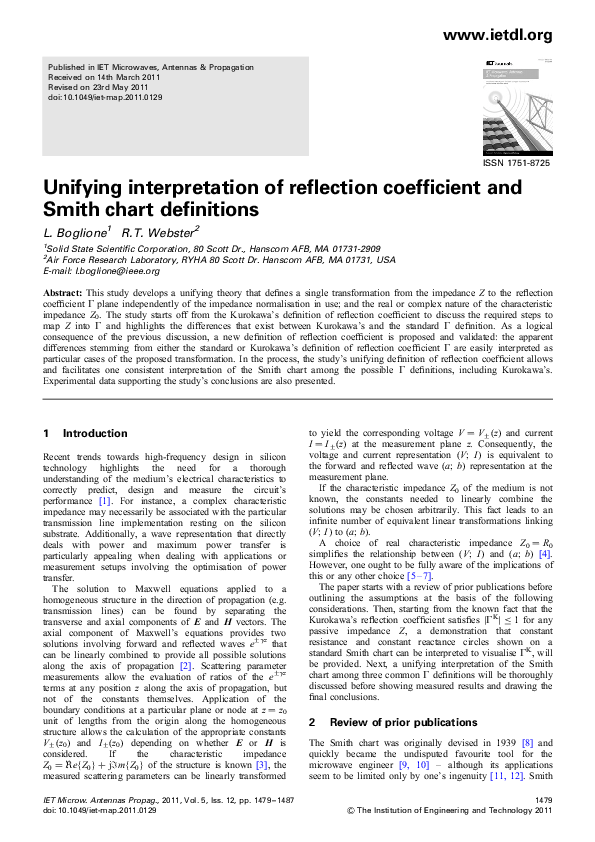 (PDF) Unifying interpretation of reflection coefficient and Smith chart ...