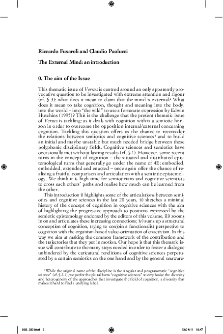 (PDF) The external mind. A semiotic model of cognitive integration
