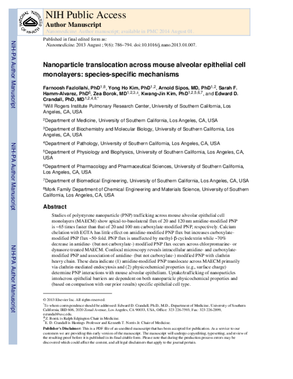 (PDF) Nanoparticle translocation across mouse alveolar epithelial cell monolayers: Species ...