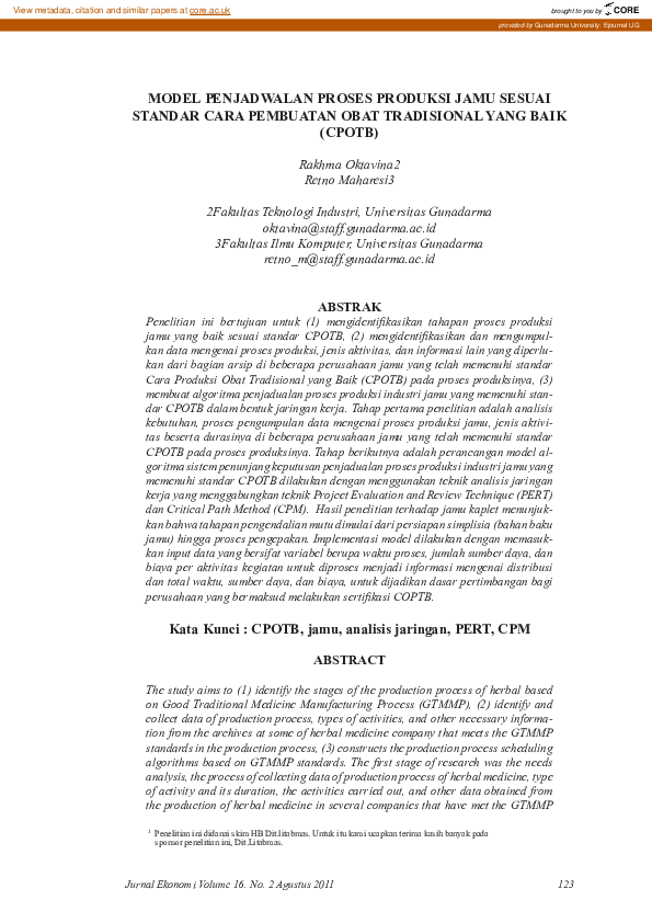 (PDF) Model Penjadwalan Proses Produksi Jamu Sesuai Standar Cara ...
