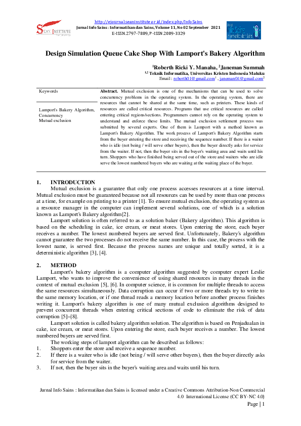 (PDF) Design Simulation Queue Cake Shop With Lamport's Bakery Algorithm