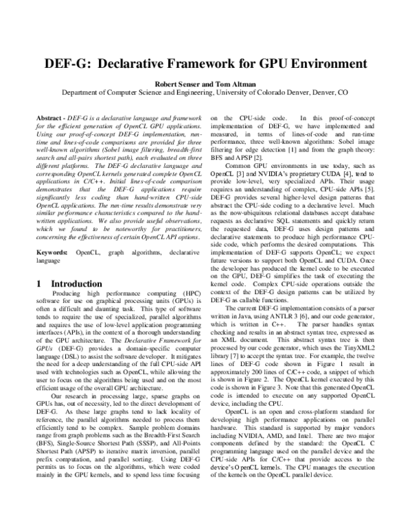 (PDF) DEF-G: Declarative Framework for GPU Environment