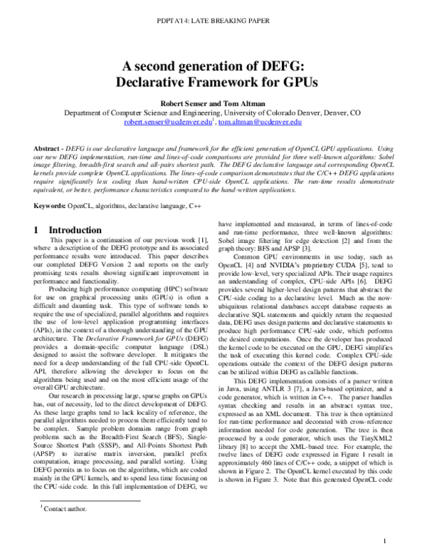 (PDF) A second generation of DEFG: Declarative Framework for GPUs | Robert Senser - Academia.edu