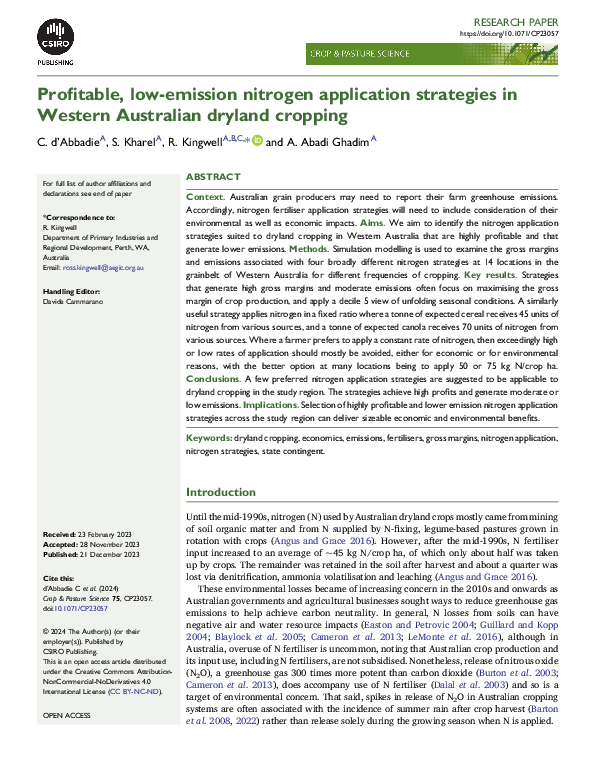 (PDF) Profitable, low-emission nitrogen application strategies in ...
