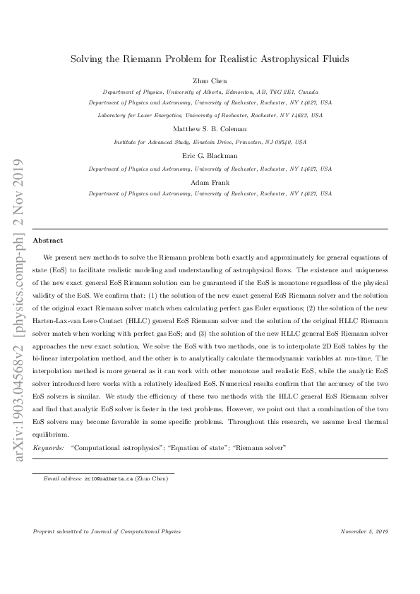 (PDF) Solving the Riemann problem for realistic astrophysical fluids