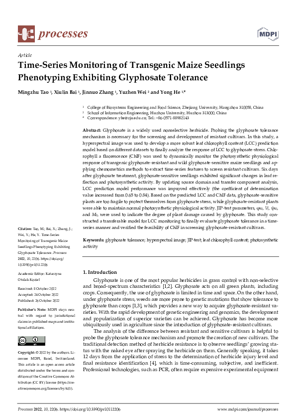 (PDF) Time-Series Monitoring of Transgenic Maize Seedlings Phenotyping Exhibiting Glyphosate ...