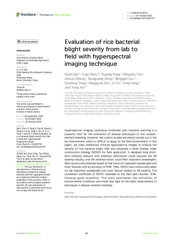 (PDF) Evaluation of rice bacterial blight severity from lab to field ...