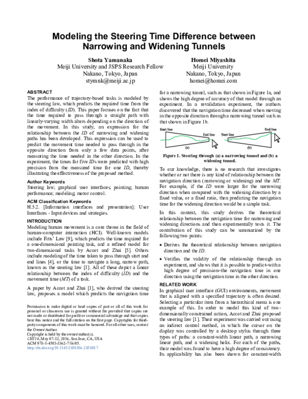 (PDF) Modeling the Steering Time Difference between Narrowing and ...