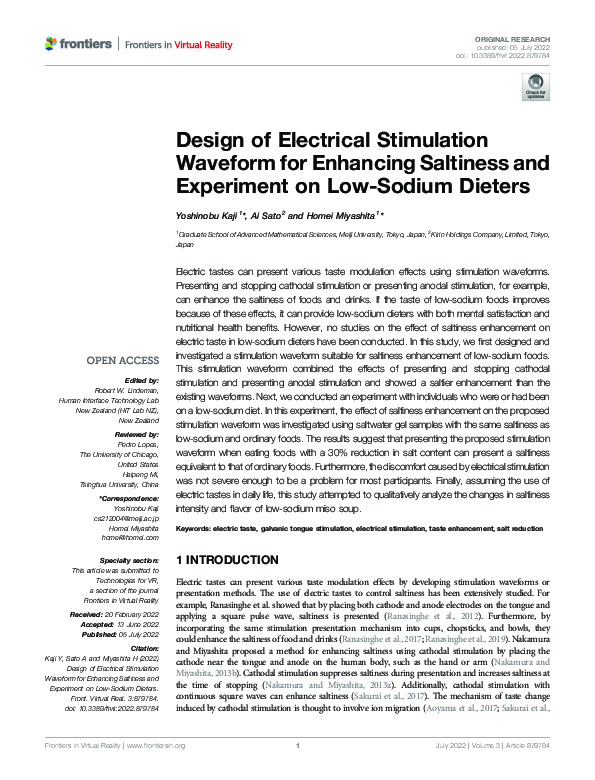(PDF) Design of Electrical Stimulation Waveform for Enhancing Saltiness ...