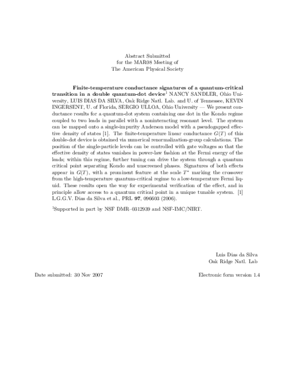 (PDF) Finite-temperature conductance signatures of a quantum-critical ...